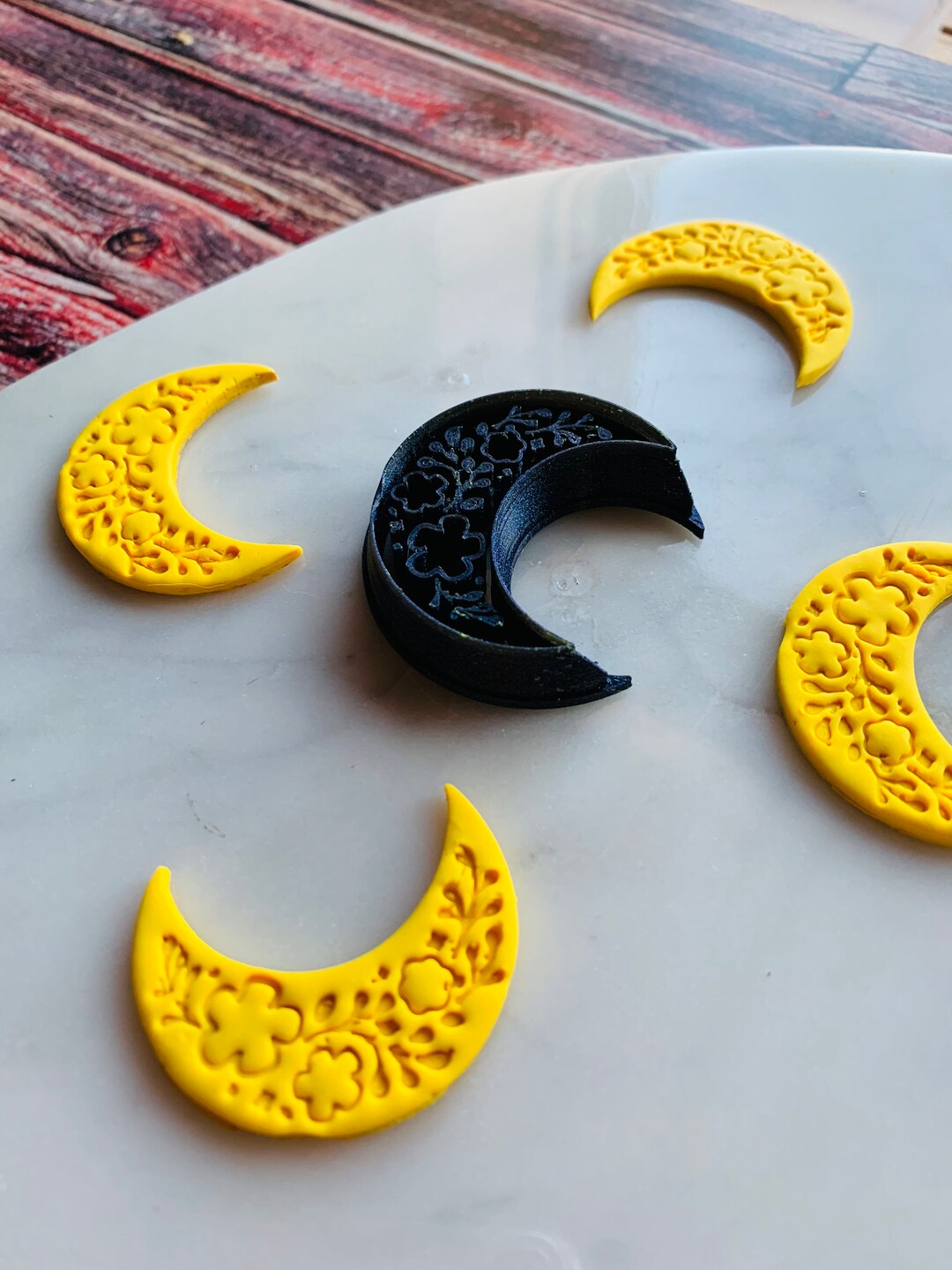 Crescent Moon With Floral Print - Sharp Polymer Clay Cutter With ...