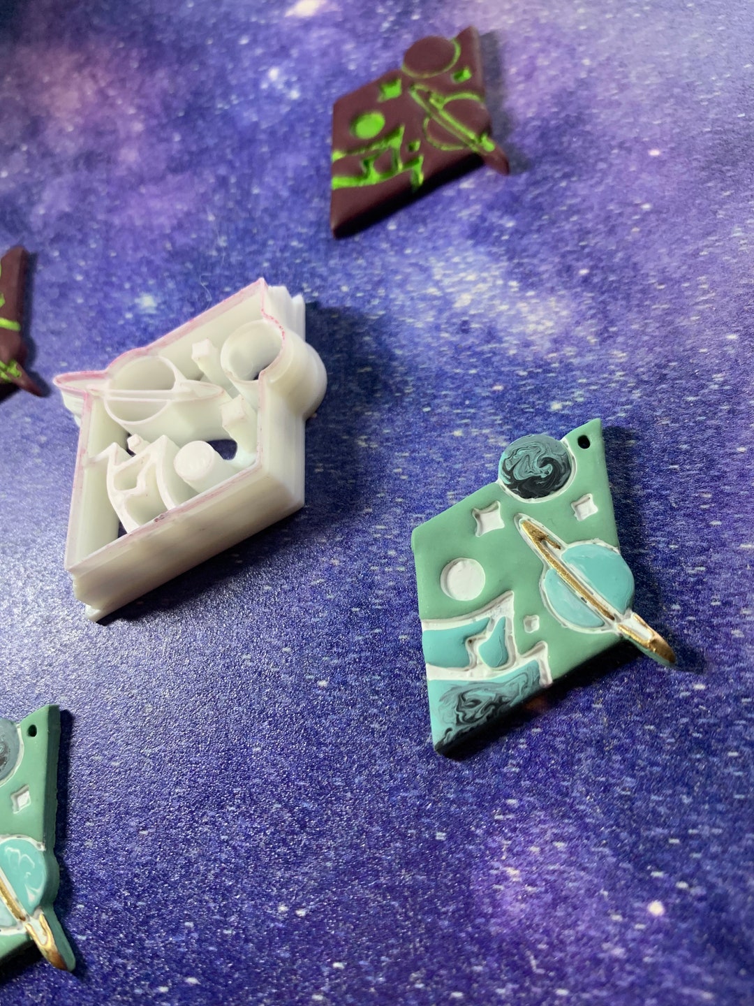 Outer Space Galaxy Diamond With Mountains and Planets Embossed Sharp ...