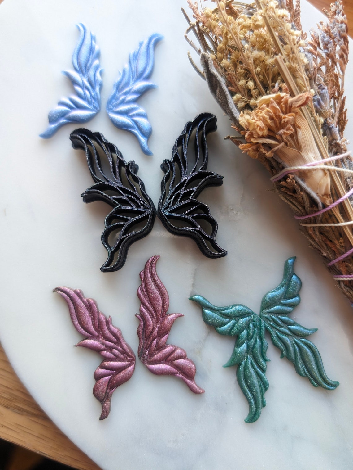 2-piece Magical Fairy Fae Wing Mirrored Set - Embossed Sharp Clay ...
