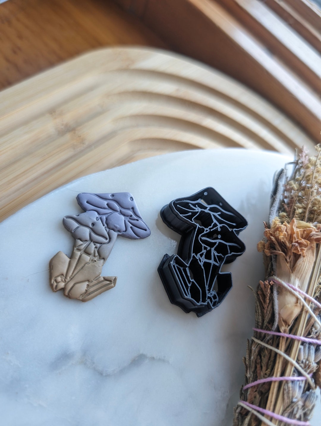 Two Mushrooms With Crystals on Bases Sharp Polymer Clay Cutter With ...