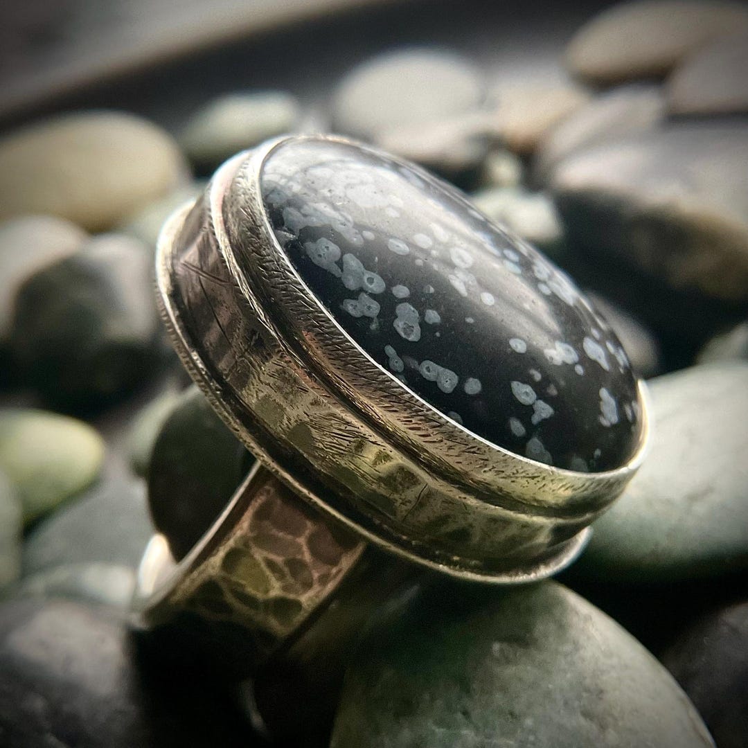 All is Well— Hand Forged Silver Ring With Snowflake Obsidian - Etsy