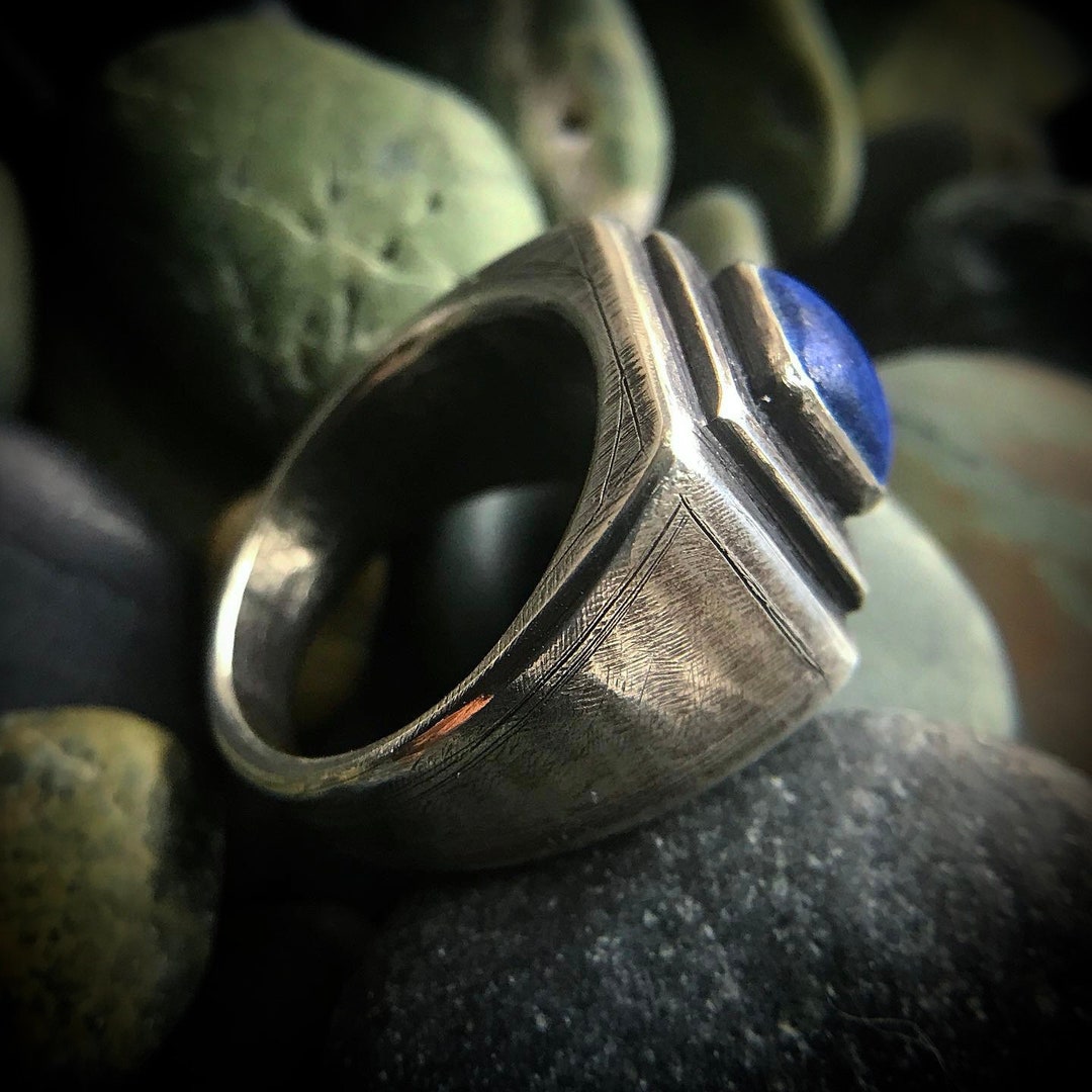 Custom Classic Signet Ring— Sterling Silver With Lapis Lazuli - Etsy