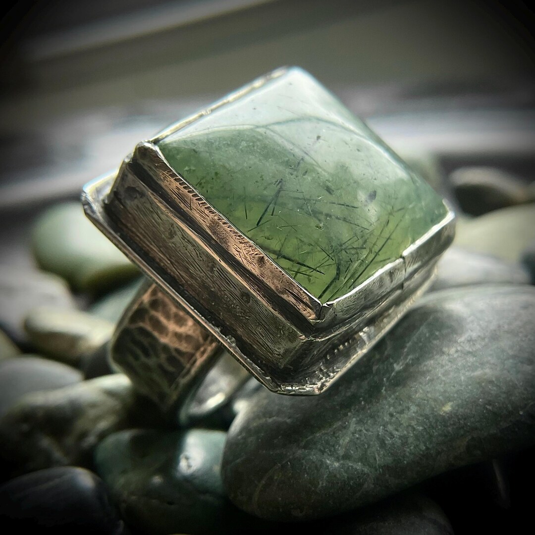 Cool and Calm— Hand Forged Silver Ring With Prehnite, Size 7.5 — 8 - Etsy