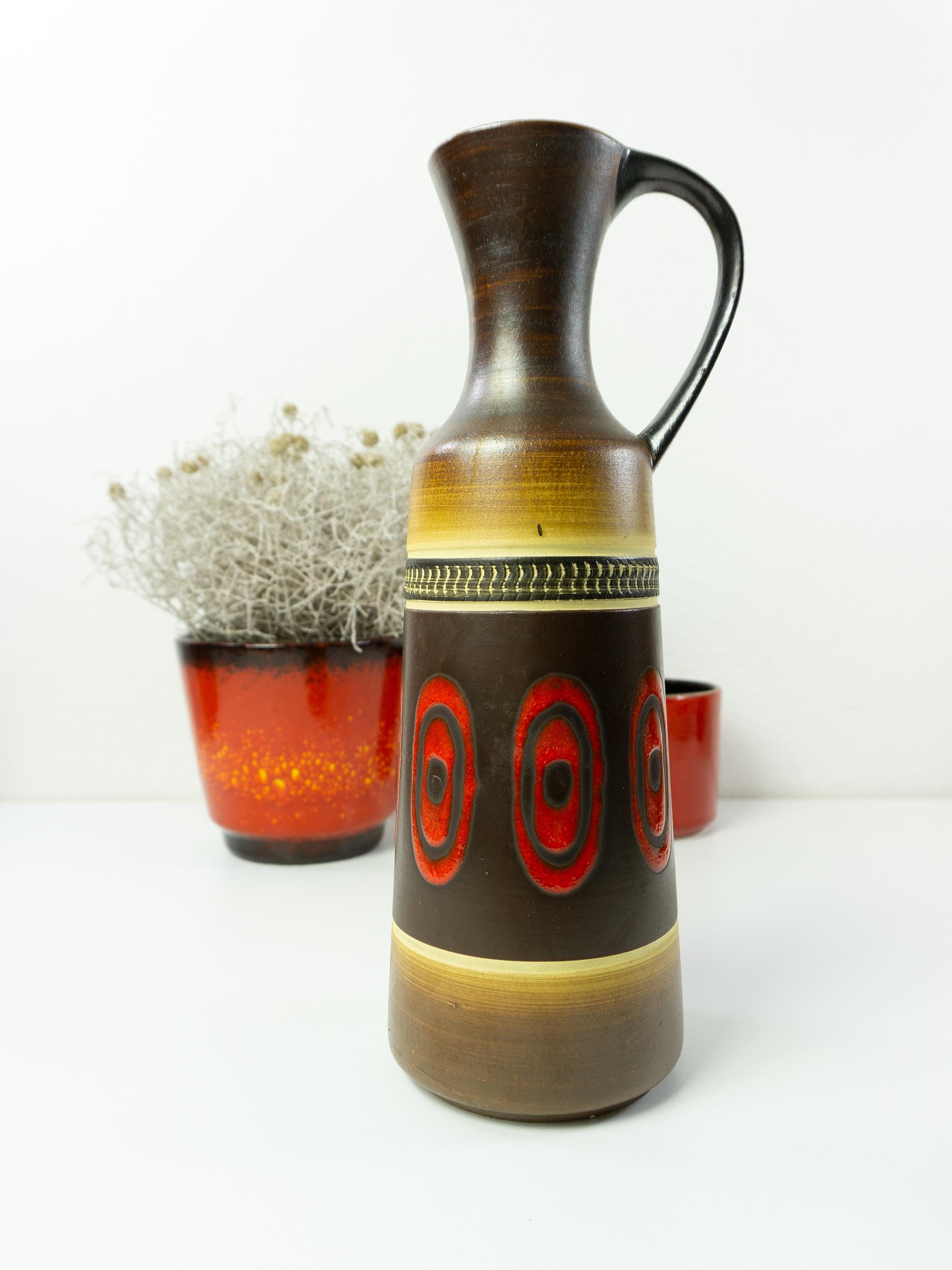 1960s Handled MIDCENTURY CERAMIC VASE by Dümler Breiden, Fat 1960s Handled MIDCENTURY CERAMIC VASE by Dümler Breiden, Fat