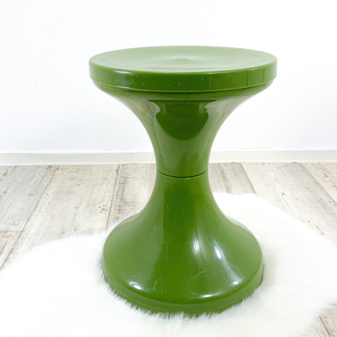 Original 1970s Midcentury OUTDOOR or INDOOR Plastic STOOL Dark Green ...