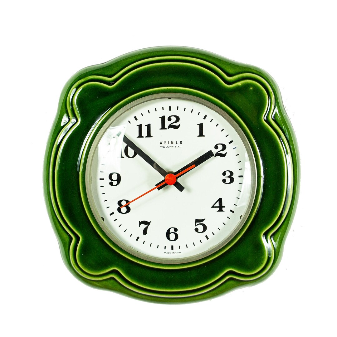 Moss Green 1970s Midcentury Ceramic Relief WALL CLOCK by Weimar ...