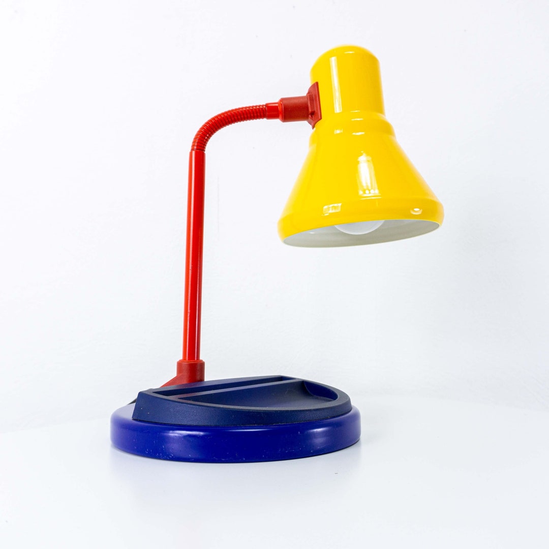 1990s Memphis Style DESK LAMP With Organizer Tray, Yellow Blue Red - Etsy