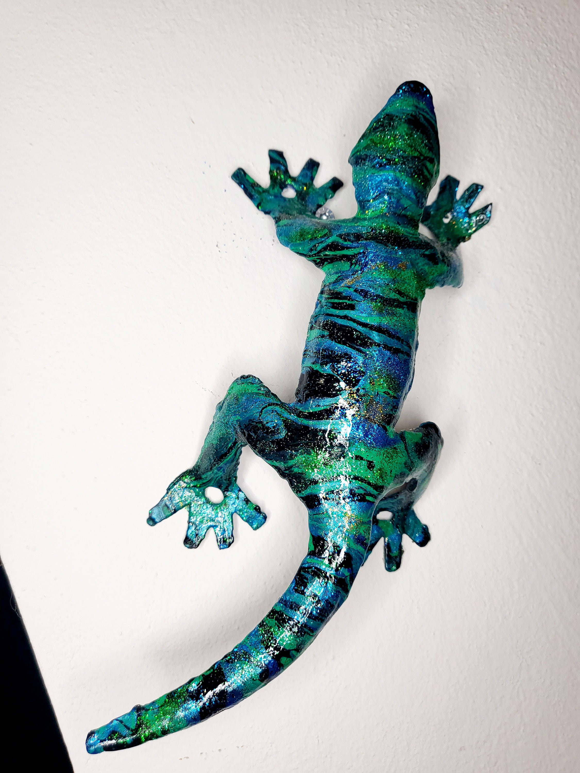 Gecko Spirit Animal Decorative Object Made of Upcycled Metal for Indoor ...