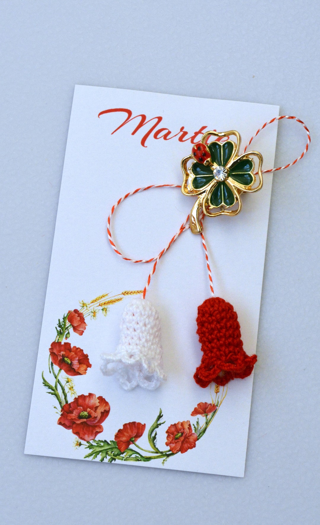 Martisor Moldova With Lucky Clover and Ladybug. Martisoare Romania ...