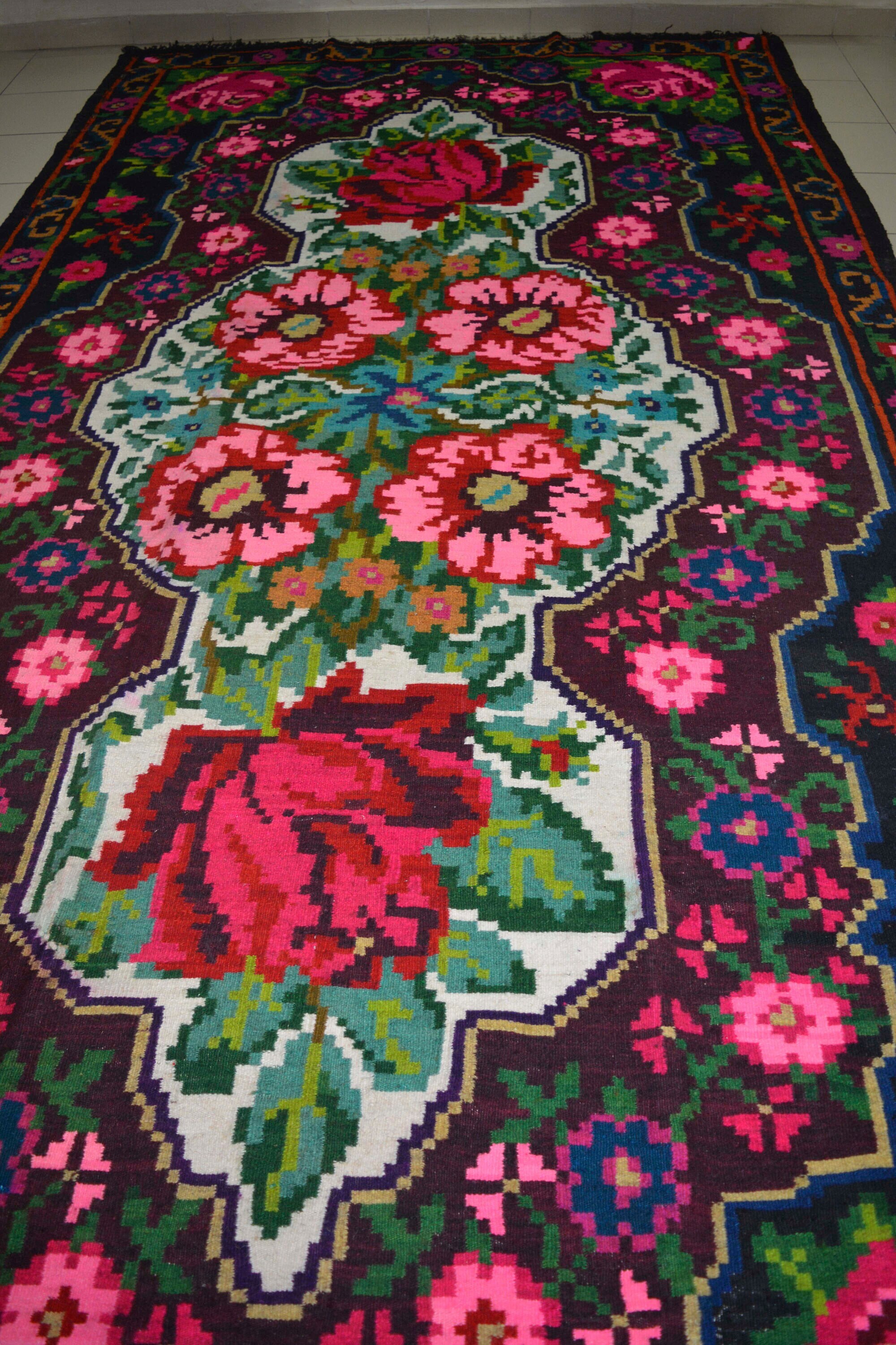 Tapis Moldave Rose Kilim Moldavian Rug Bessarabian Handwoven Runner