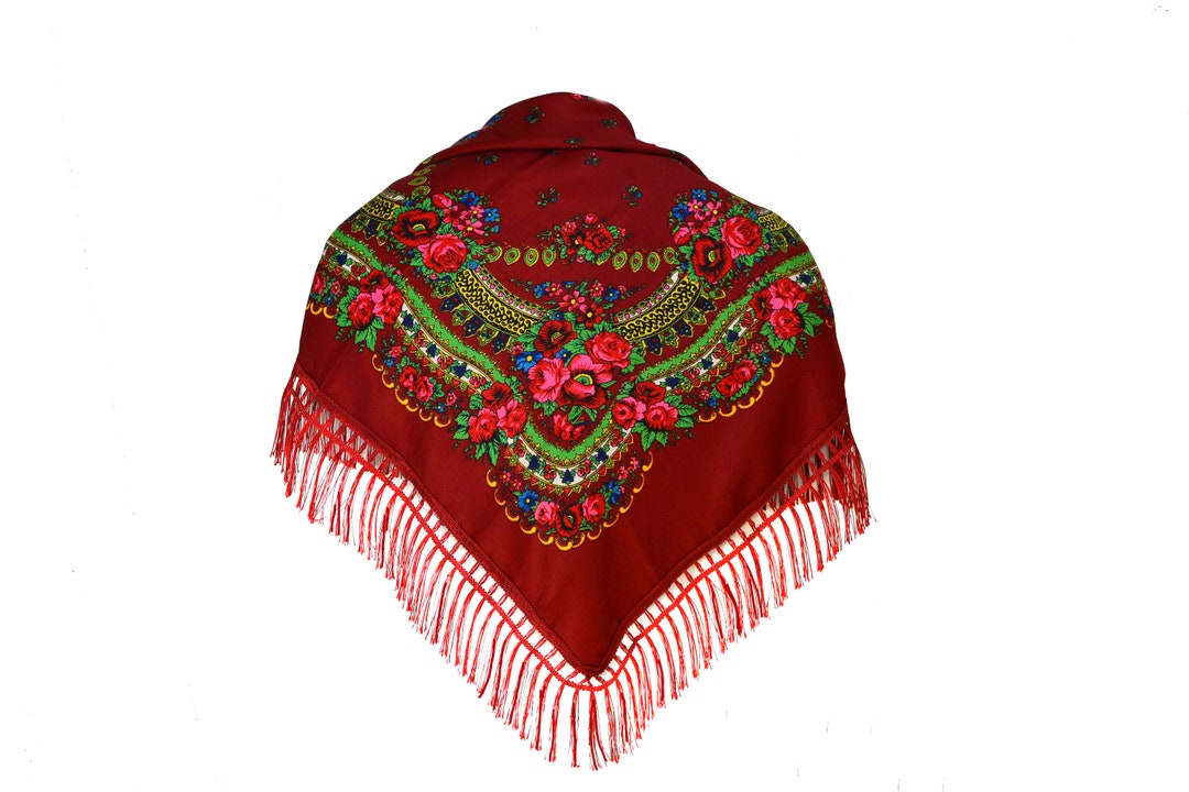 Women Scarves. Burgundy Square Scarf With Roses. Romania Moldova Shawl ...