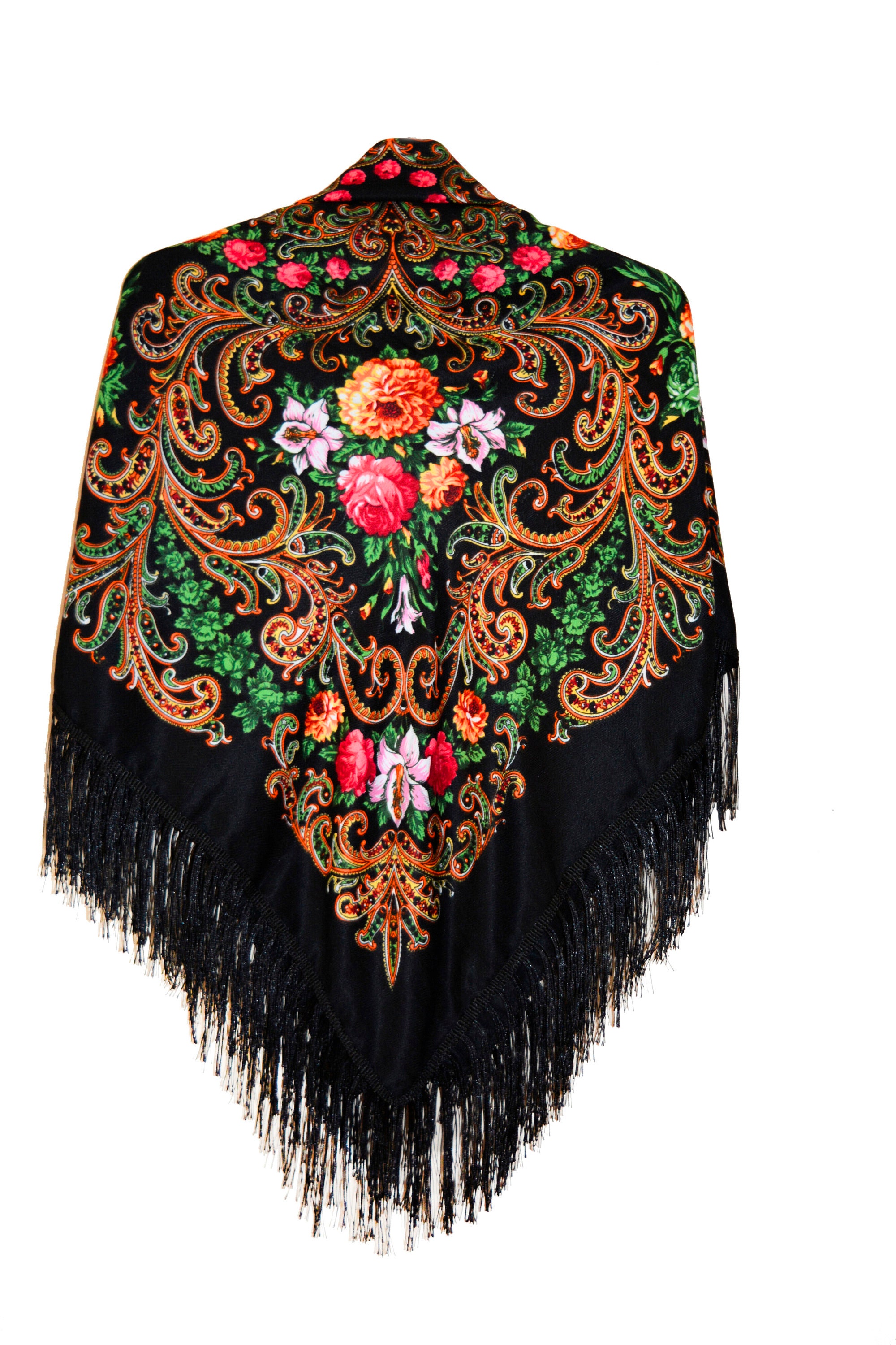 Women Scarves. Dark Green Square Scarf With Roses. Babushka Scarf ...
