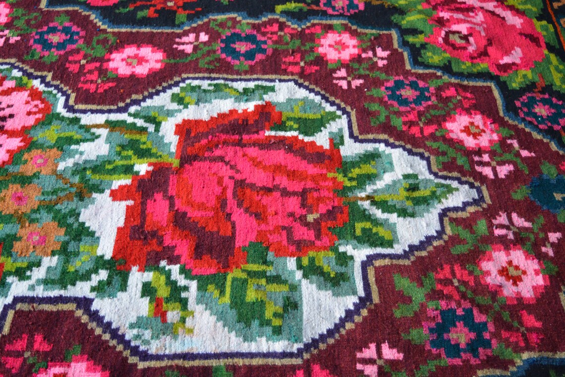 Tapis Moldave. Rose Kilim. Moldavian Rug. Bessarabian Handwoven Runner ...