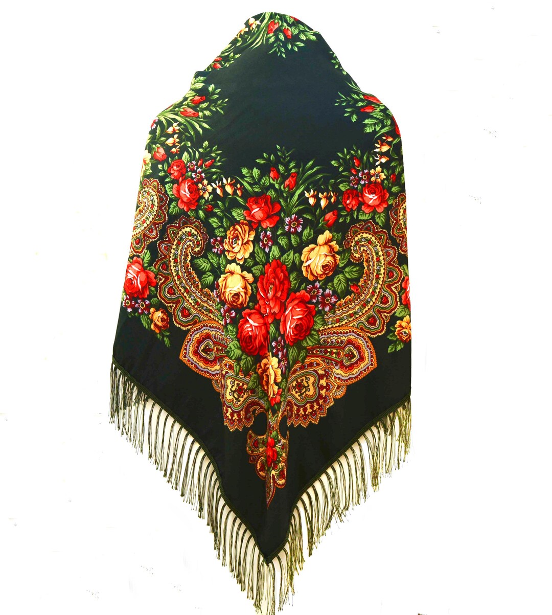 Mothers' Day Gift Floral Dark Green Folk Scarf, Modern Chic Boho Shawl ...