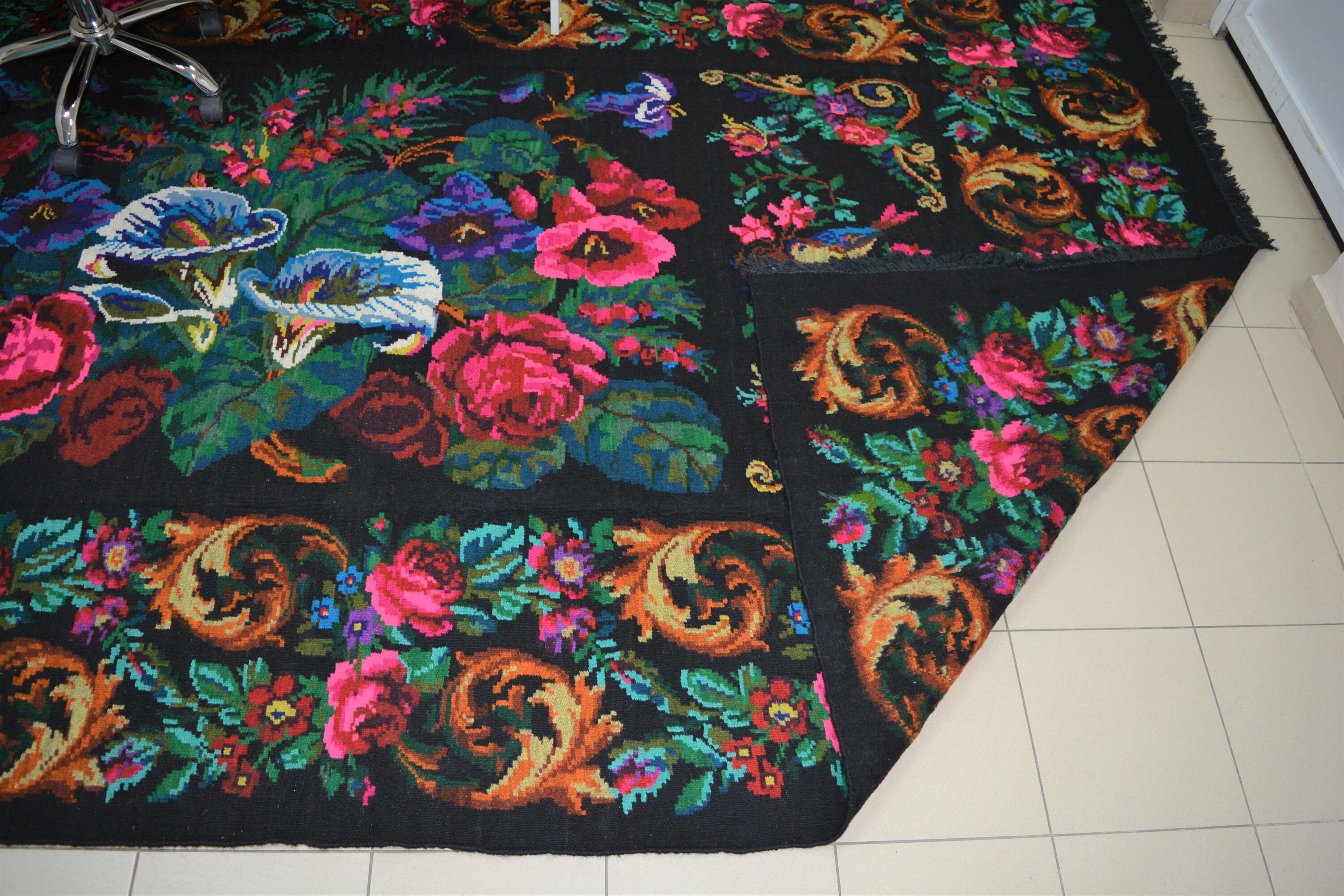 Tapis Moldave. Rose Kilim. Moldavian Rug. Bessarabian Handwoven Runner ...