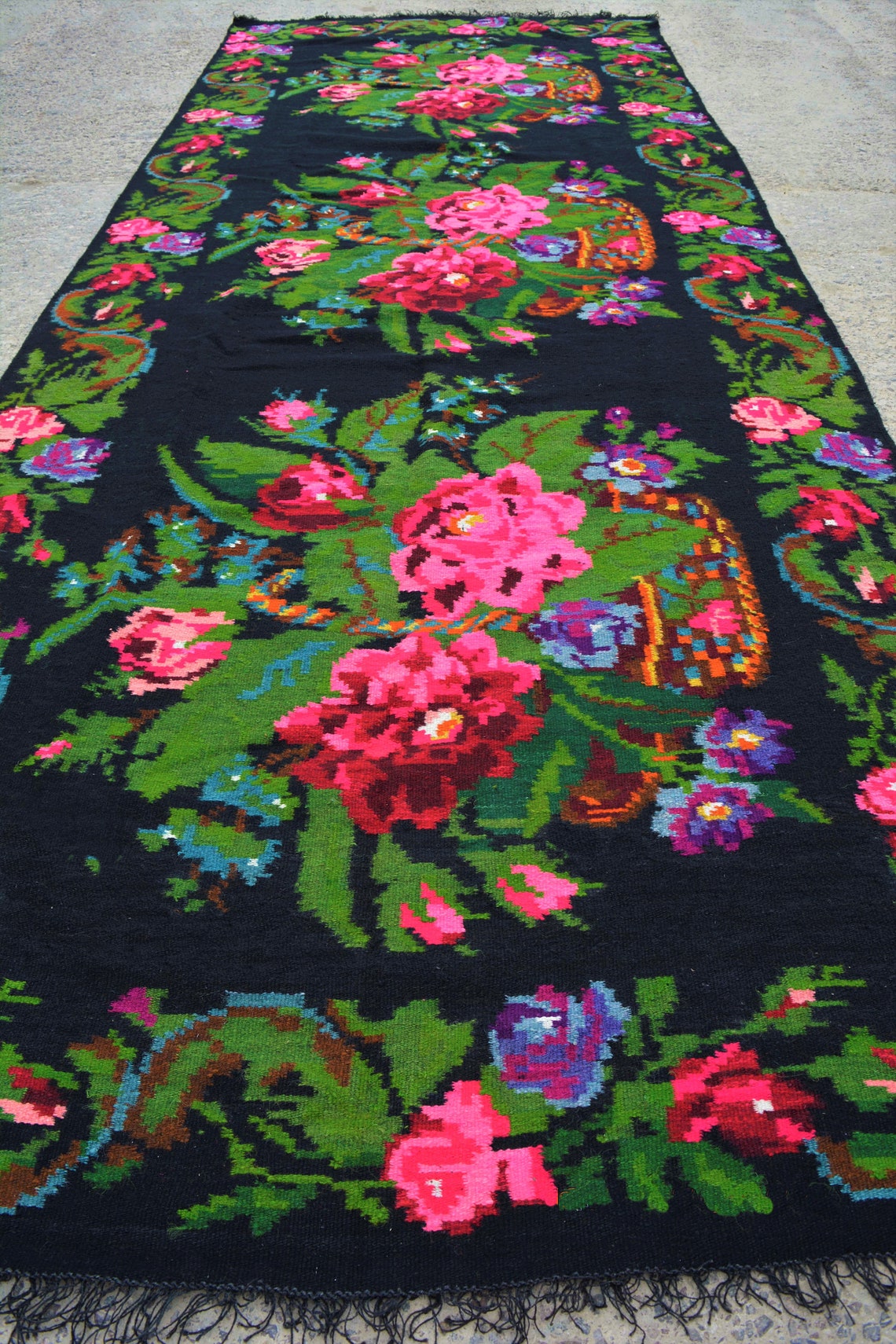 Vintage Traditional Romanian Bessarabian Wool Kilim Rug Handwoven in ...