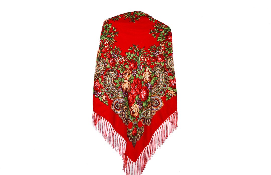 Romanian Moldavian Traditional Folk Scarf, Red Square Shawl With ...