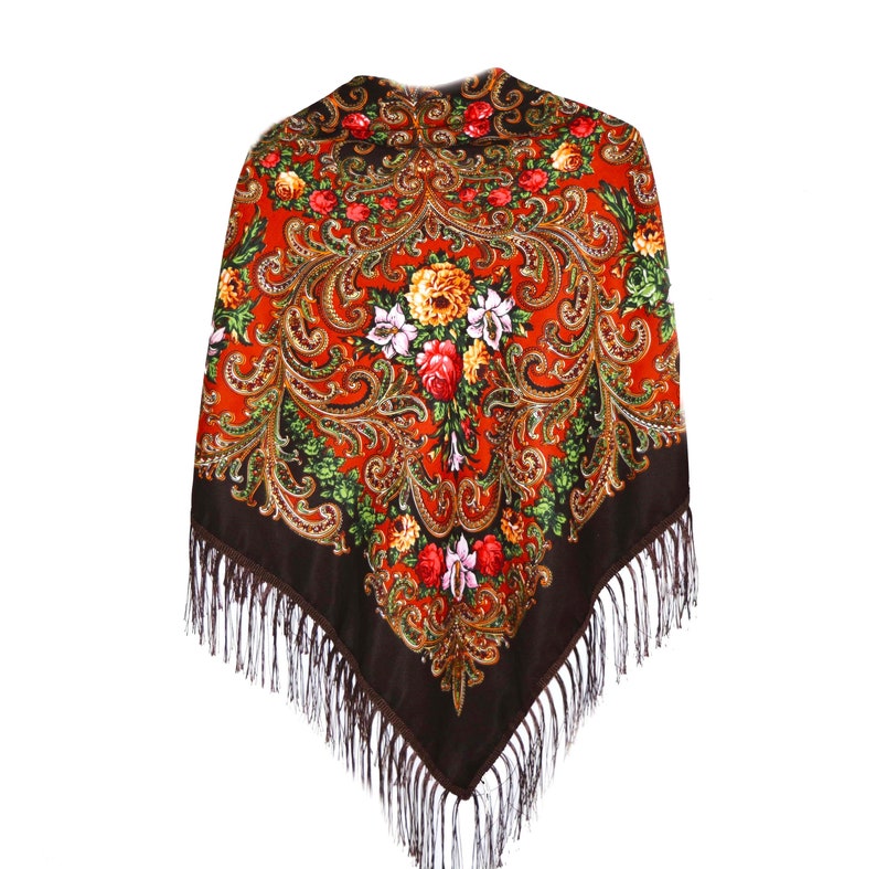 Women Scarves. Dark Green Square Scarf With Roses. Babushka Scarf ...