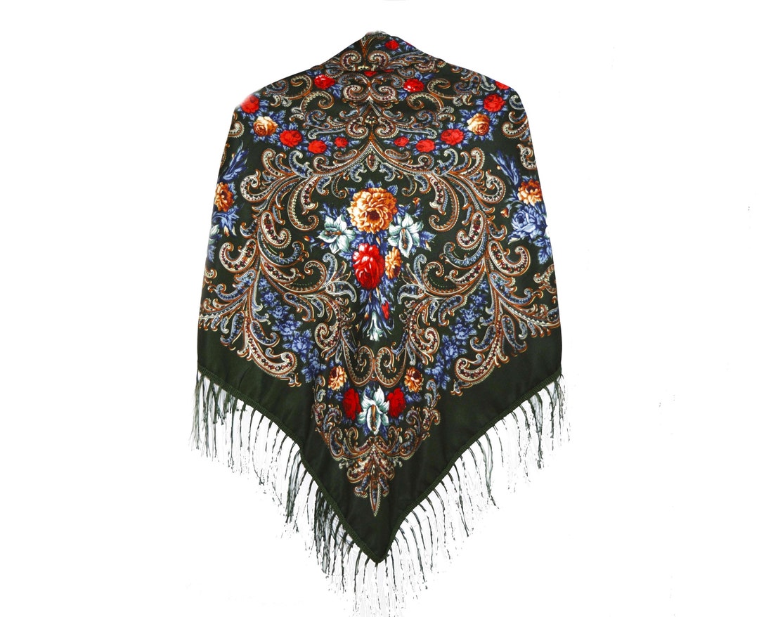 Dark Green Traditional Romanian Shawl Scarf With Rose - Etsy