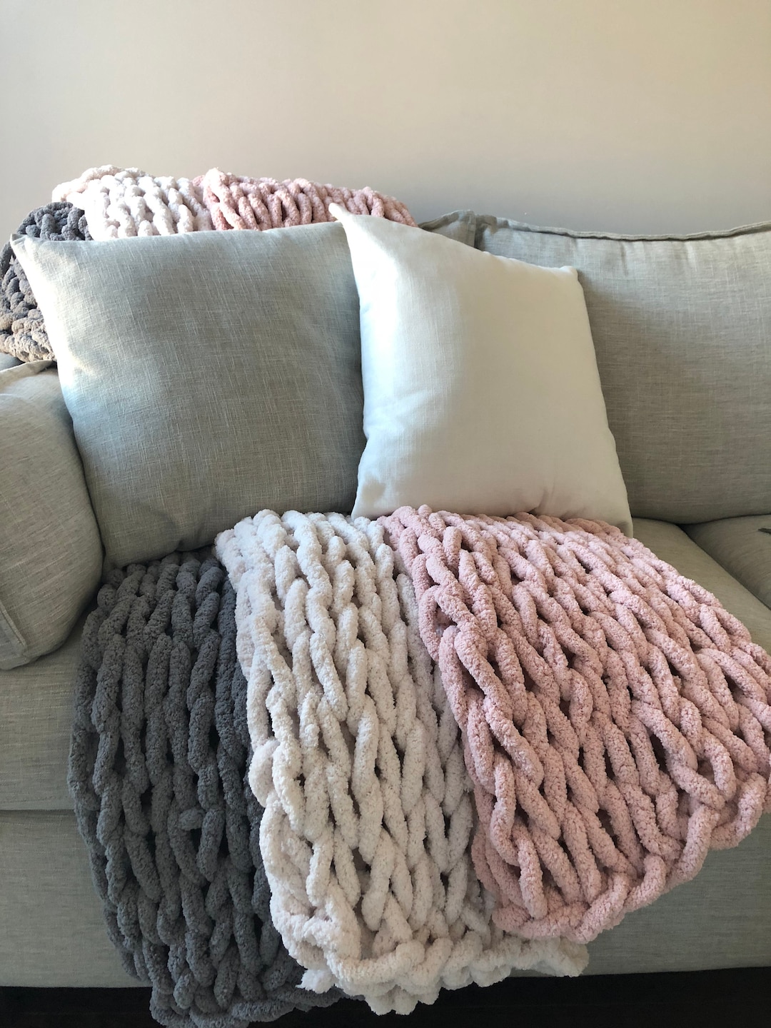 Chunky Knit Throw Blanket - Etsy