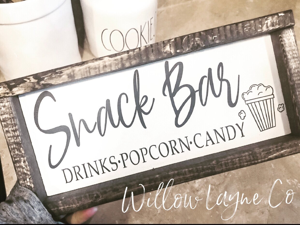 Snack Bar sign Drinks Popcorn Candy sign Movie Room sig | Etsy