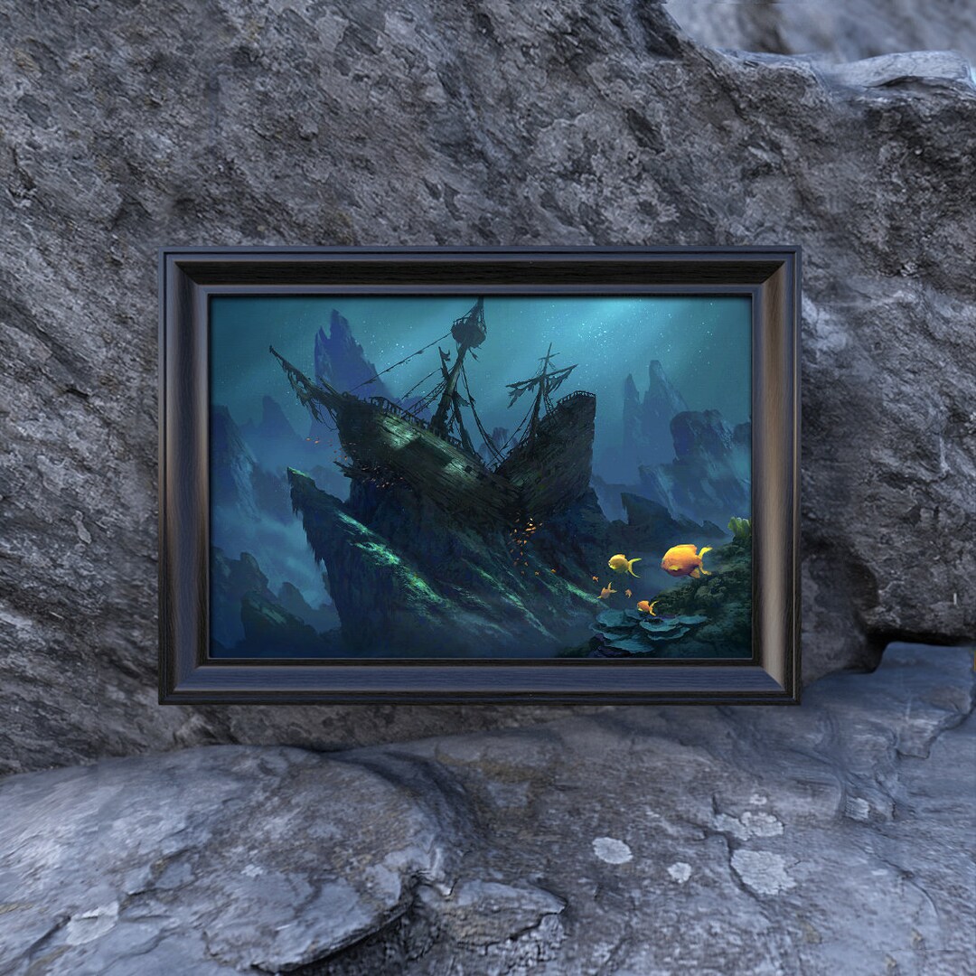 Vintage Disney Style Shipwreck Painting - Pirate Ship Art - Pirate Ship ...