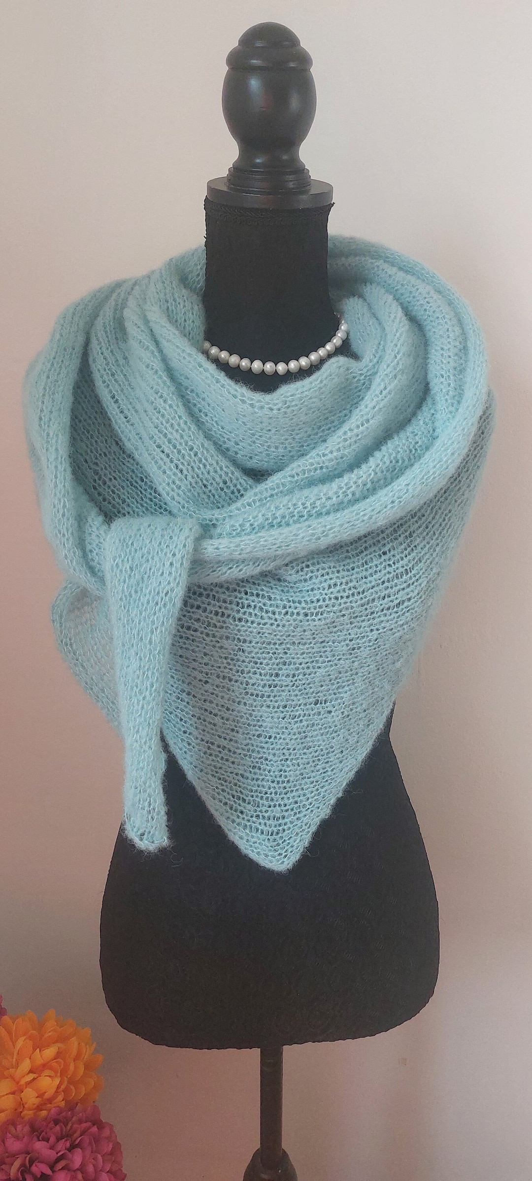 Hand-knitted Triangular Scarf, Knitted Scarf, Shawl Knit, Alpaca/silk ...