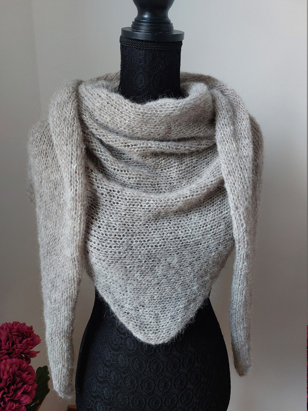 Knitted Triangular Scarf, Feather-light Alpaca/silk Scarf, Knitted ...
