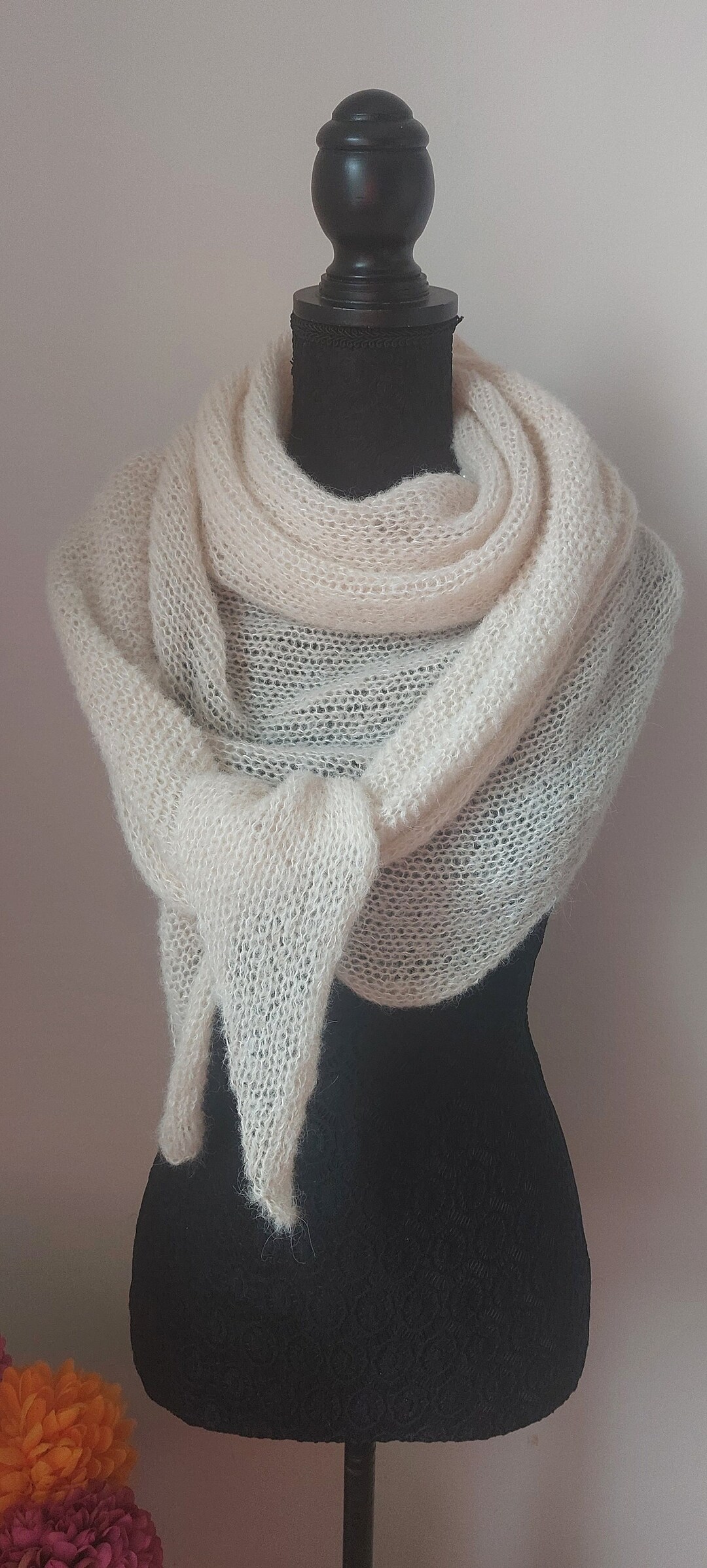 Hand-knitted Triangular Shawl Knitted Alpaca/silk Shawl - Etsy