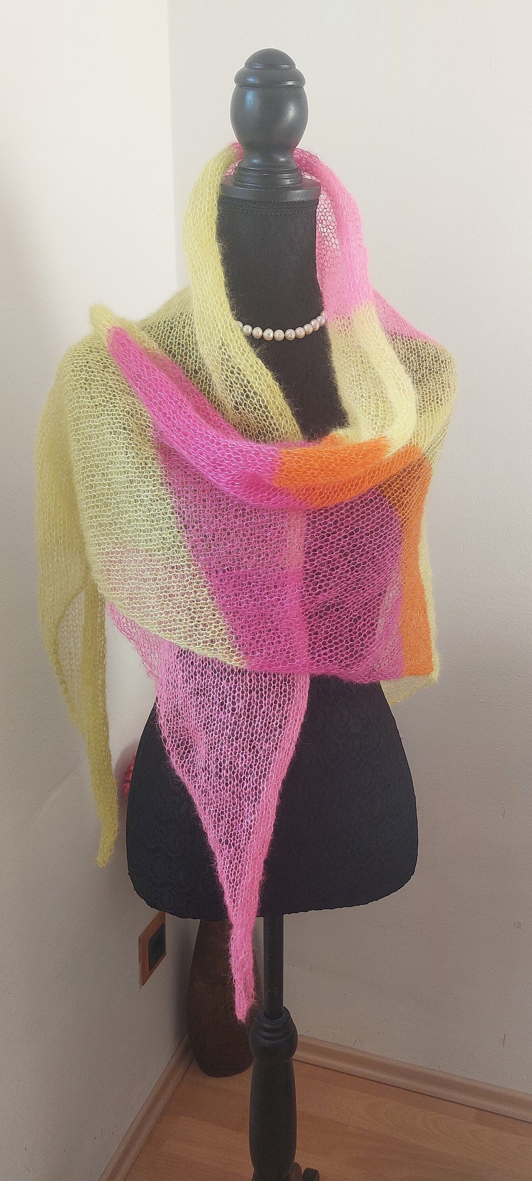 Hand-knitted Triangular Scarf, Summer Scarf Mohair/silk, Light as a ...