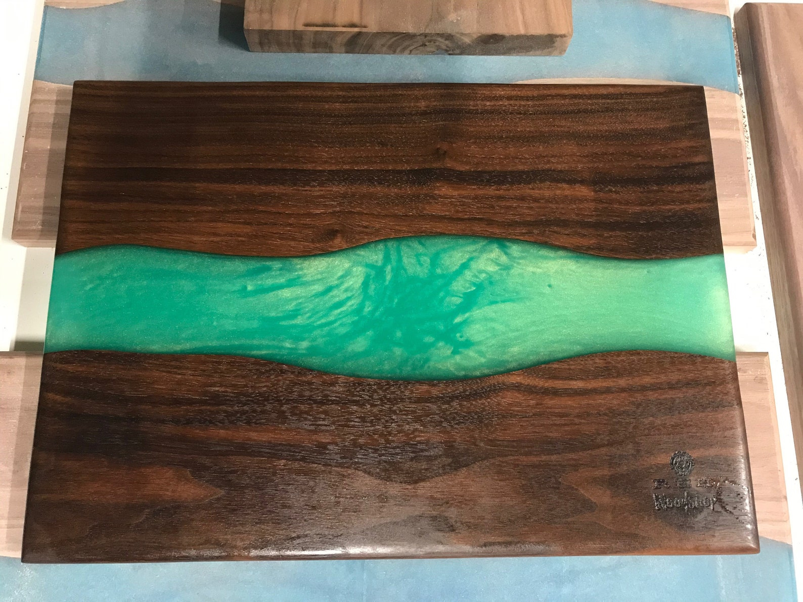 Green Envy Epoxy River Board, Serving Tray, Walnut, Resin, Handmade ...