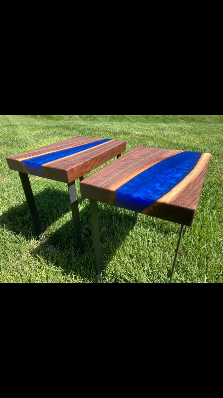 Walnut and Epoxy End Table Side Table Coffee Table River - Etsy