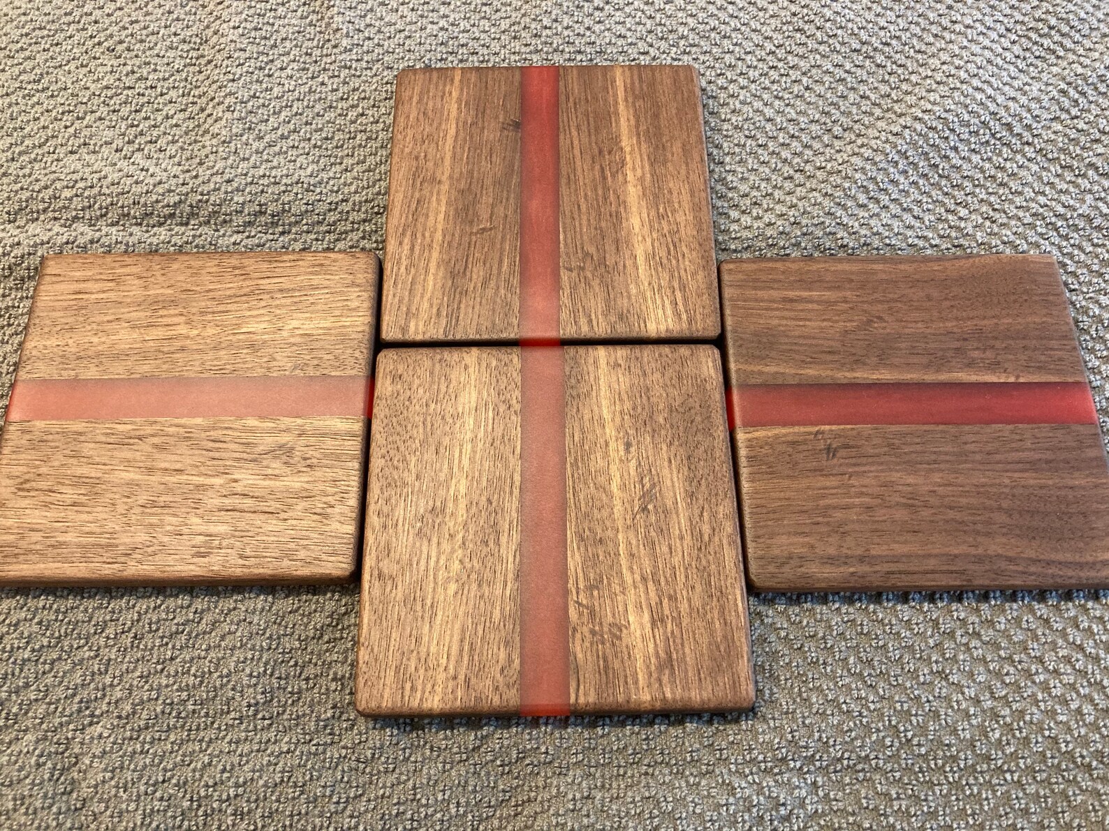 Thin Red Line Walnut and Epoxy Coster Set 4. - Etsy