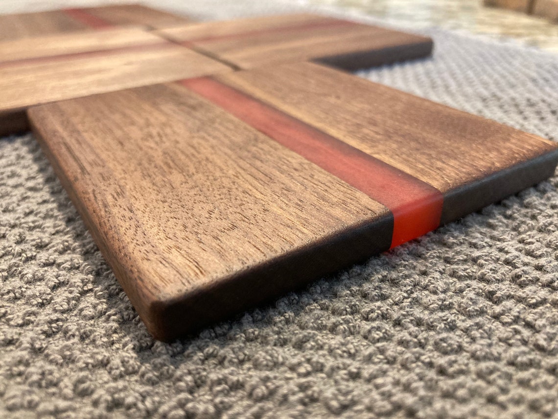 Thin Red Line Walnut and Epoxy Coster Set 4. - Etsy