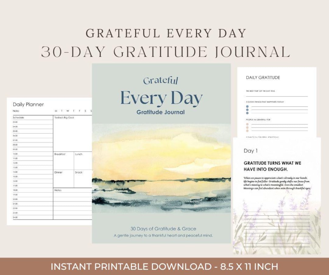 Gratitude Journal Printable PDF | 30-day Daily Reflection & Mindfulness ...