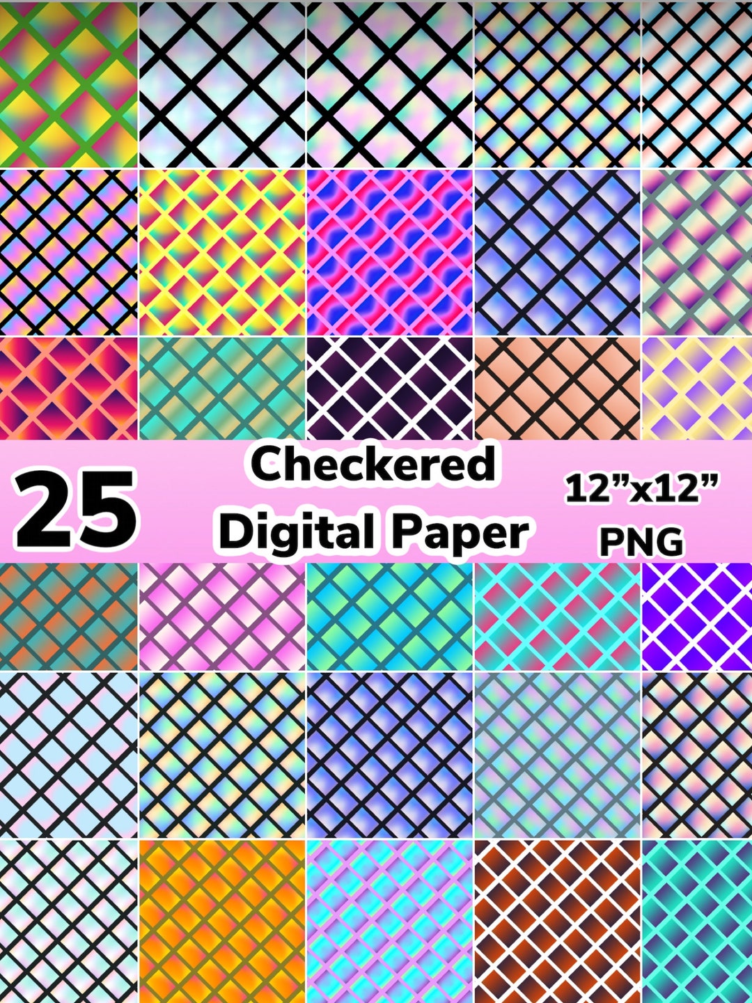RAINBOW CHECKERED PAPER/ Digital Paper - Etsy