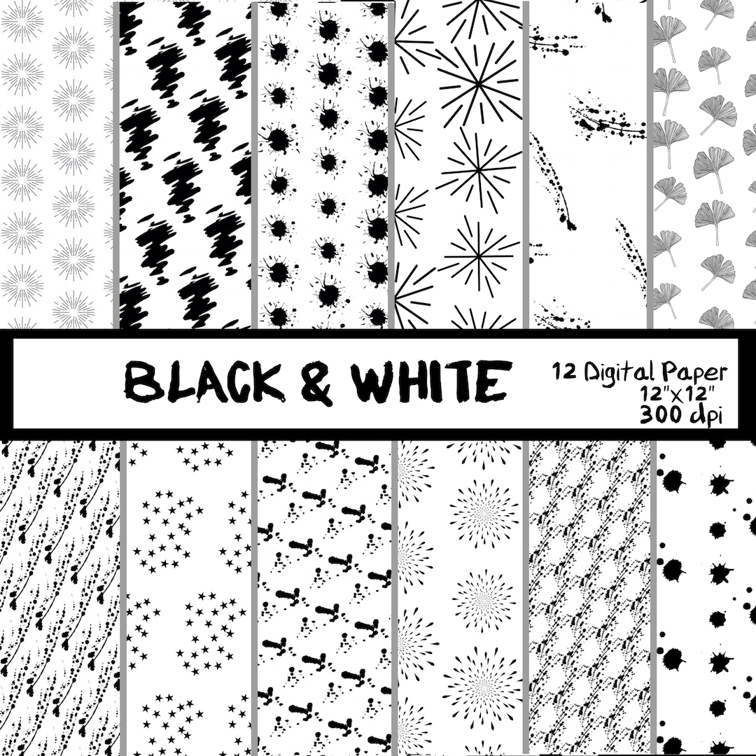 Black and White Digital Paper Pack - Etsy