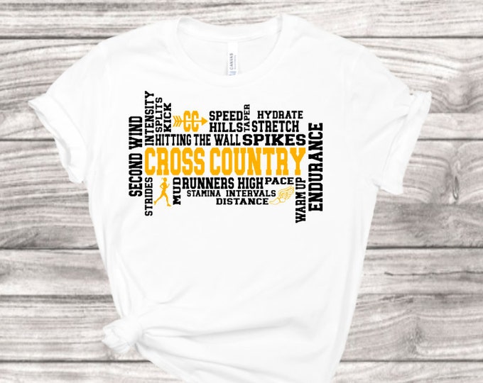 Cross Country Word Art T-shirt male or Female Sports Gift Coach Mascot ...