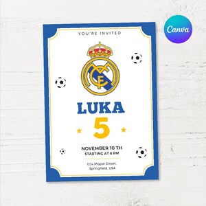 Real Madrid Birthday Invitation Editable in Canva – Digital Football ...