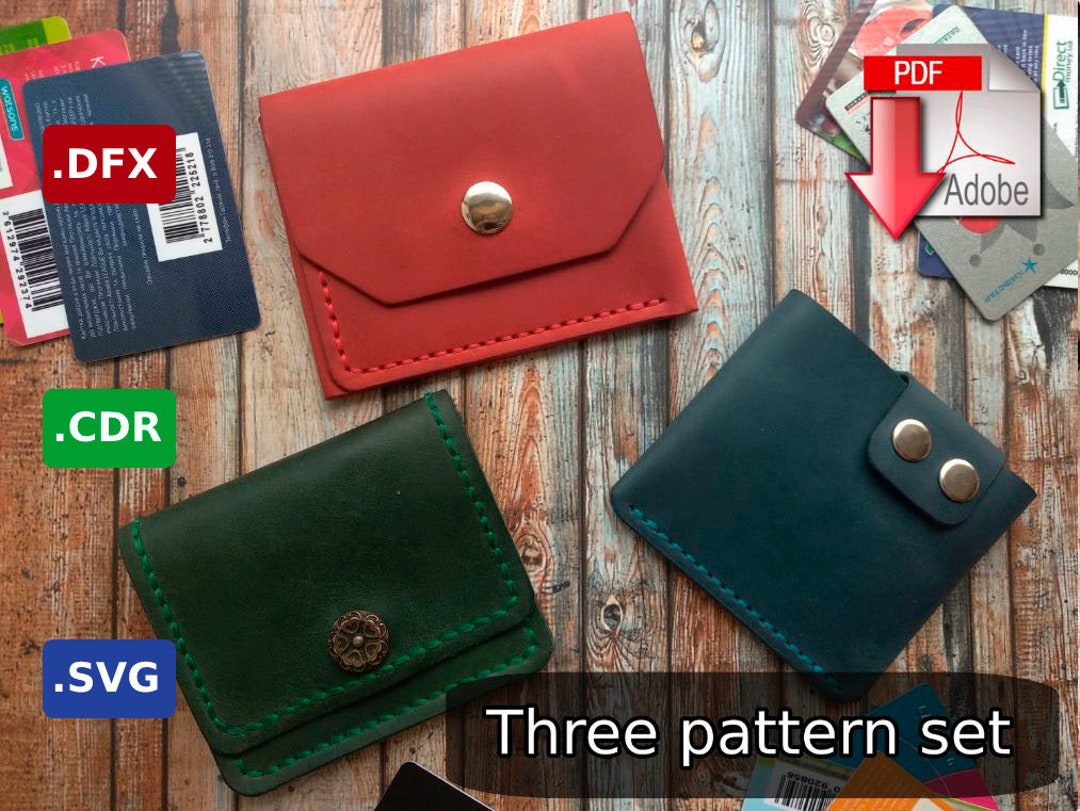 3 Leather Wallets - Pattern - DIY - Pdf Download (svg, Cdr, Dxf Added ...