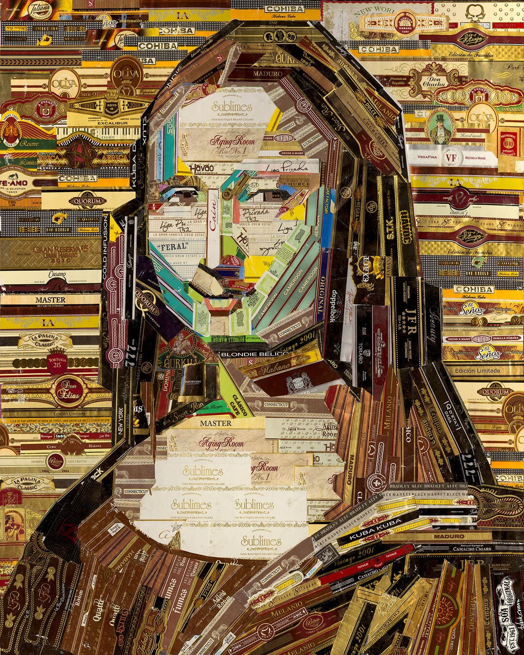 Cigar Band Collage Mona Lisa Smoking, Smoker Art History Gift Wall ...