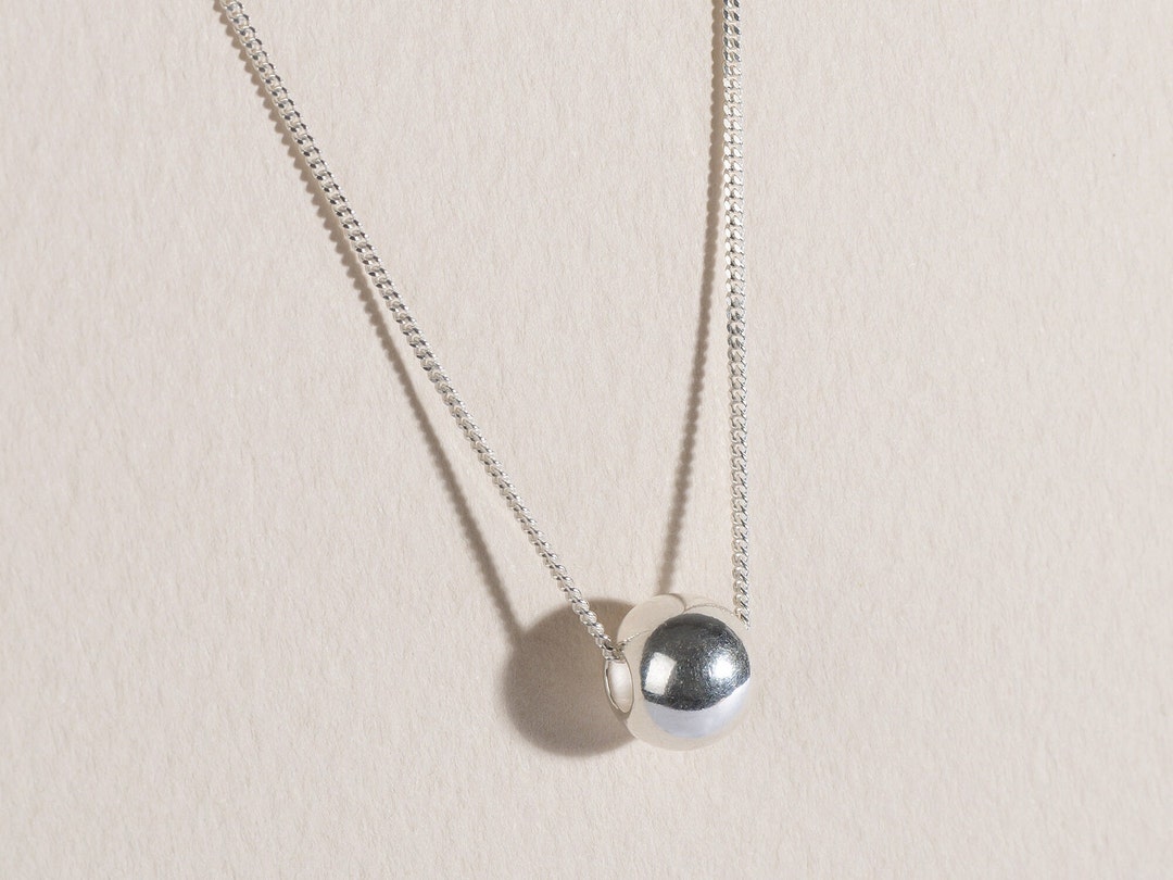 Pure Sterling Silver Ball Necklace Simple Ball Charm Necklace Minimal ...