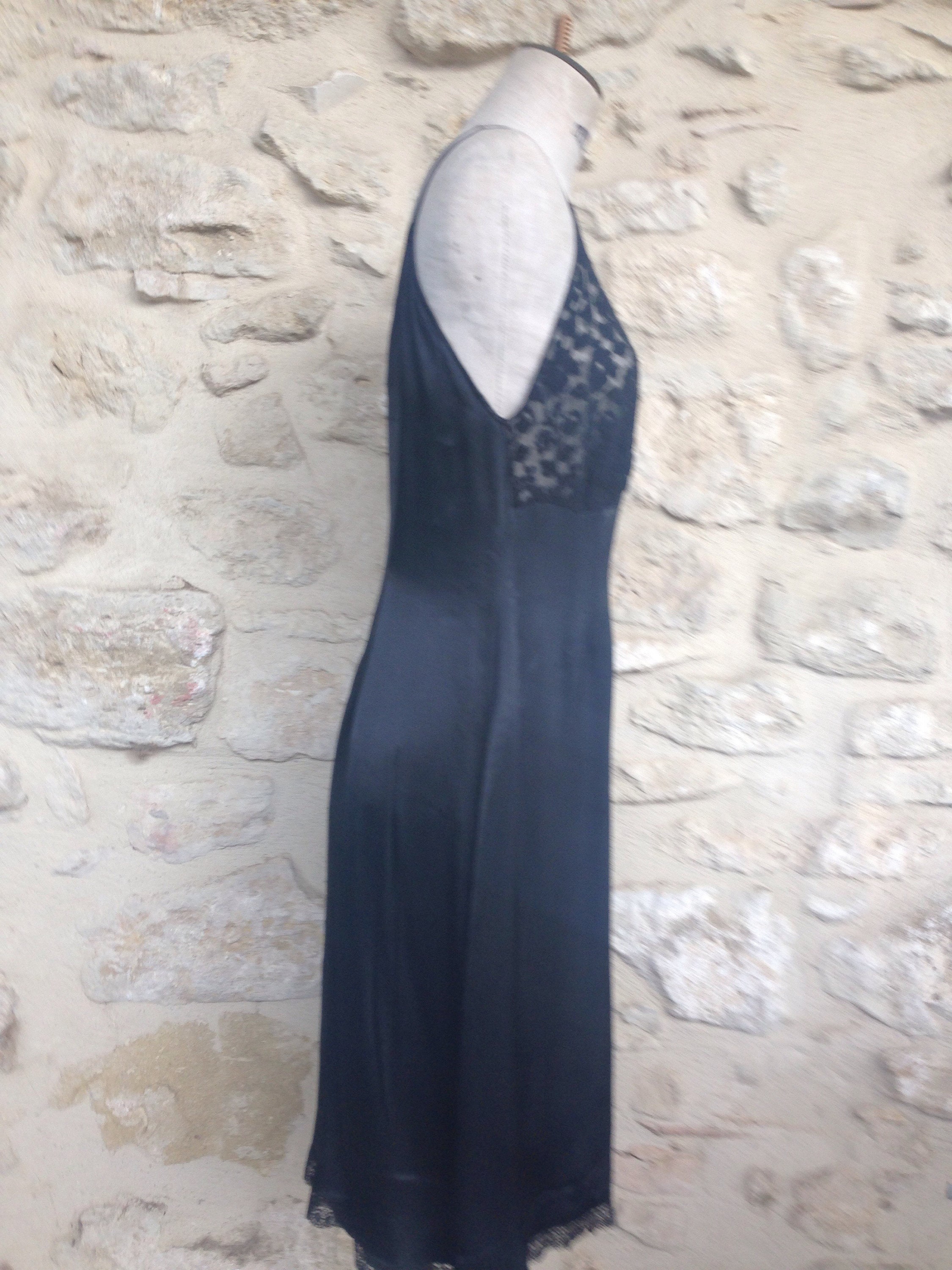 Vintage Black Satin Lace Slip - Etsy