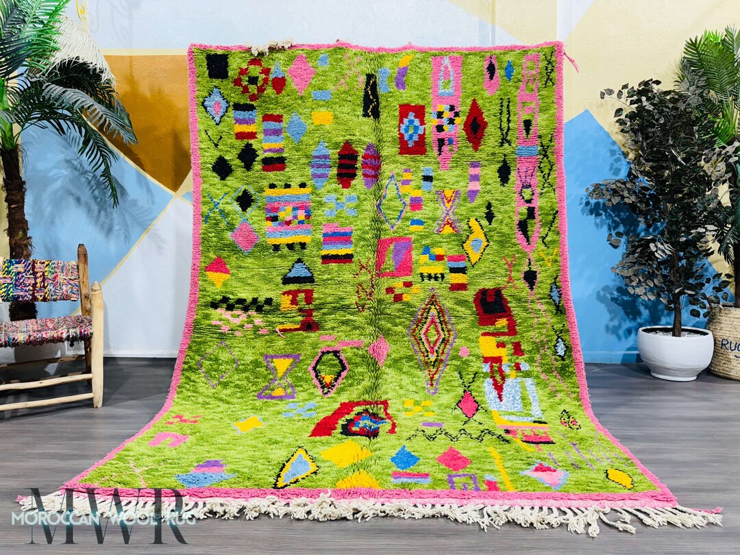 Beautiful Bright Green Rug, Moroccan Rug, Berber Rug Green, Handmade ...