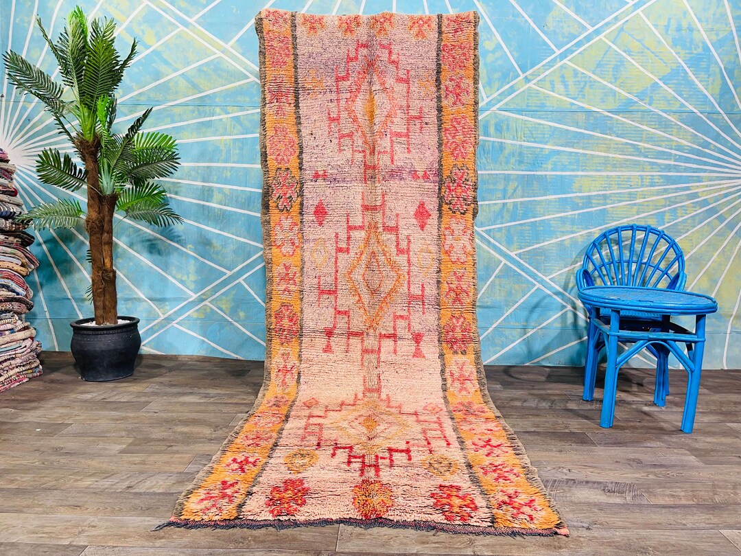 Authentic Moroccan Rug, Vintage Boujaad Rug 4.3x11.1 Ft, Sheep Wool Rug ...