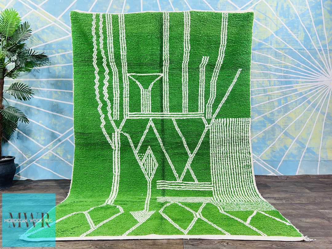 Custom Moroccan Green Rug Handmade Sheep Wool Rug 8x10 Beniourain Rug ...