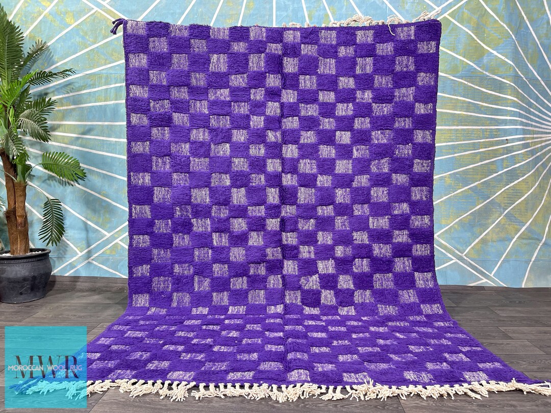 Large Purple Checkered Rug, Moroccan Berber Checkered Rug, Morrocan ...