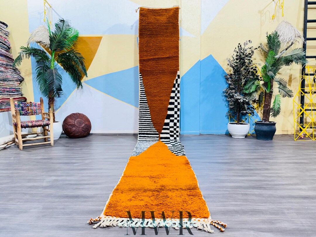 Custom Brown Runner; Striped White and Black Rug; Moroccan Runner Rug ...