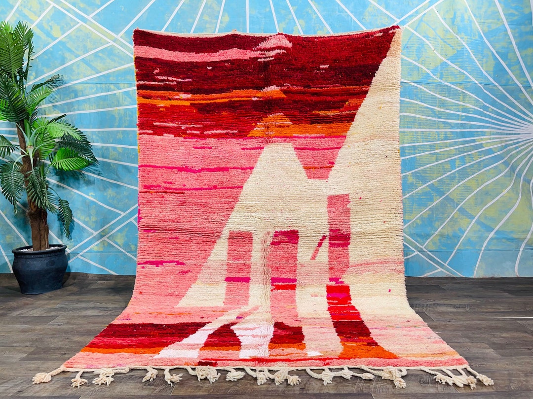 Boujaad Moroccan Rug, Vintage Boujad Rug 6.4x9.6 Ft, Wool Area Rug, Red ...