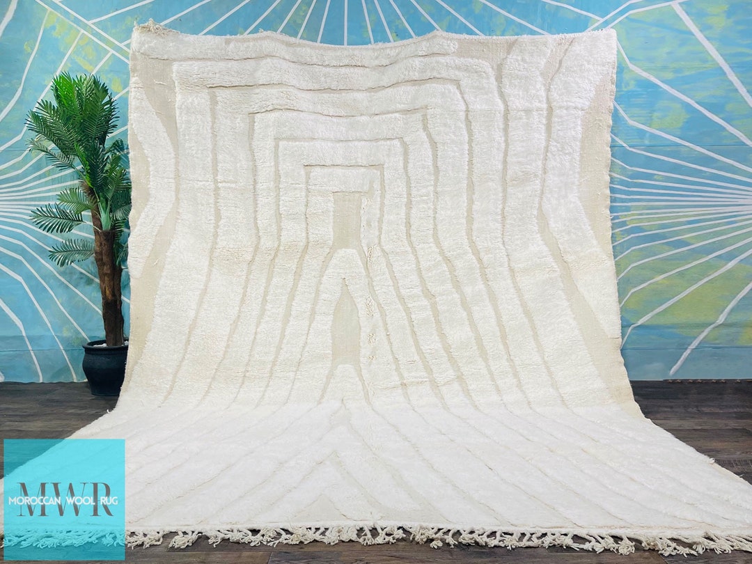 Moroccan White Rug Solid White Rug Plain White Rug Wool Berber Rug Beni ...